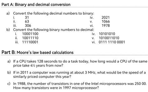 Part A Binary And Decimal Conversion A Studyx