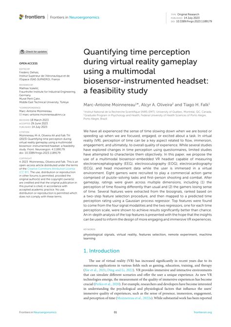 Pdf Quantifying Time Perception During Virtual Reality Gameplay Using A Multimodal Biosensor