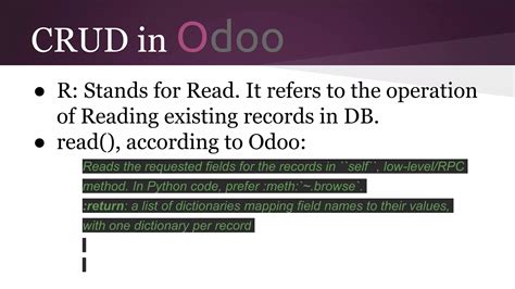 Odoo 110 Development Crud Pptx Databases Computer Software And