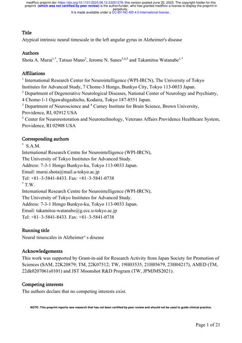Pdf Atypical Intrinsic Neural Timescale In The Left Angular Gyrus In Alzheimers Disease