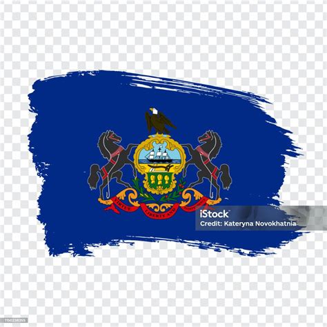 브러시 스트로크에서 펜실베니아의 국기입니다 펜실베니아 빈 지도 미국 높은 품질의 펜실베니아 및 플래그 투명 한 배경에 스톡 벡터입니다 Eps10 0명에 대한 스톡 벡터 아트