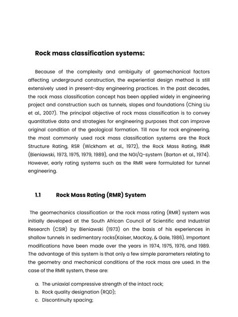 an overview of the rock mass rating rmr system and its applications