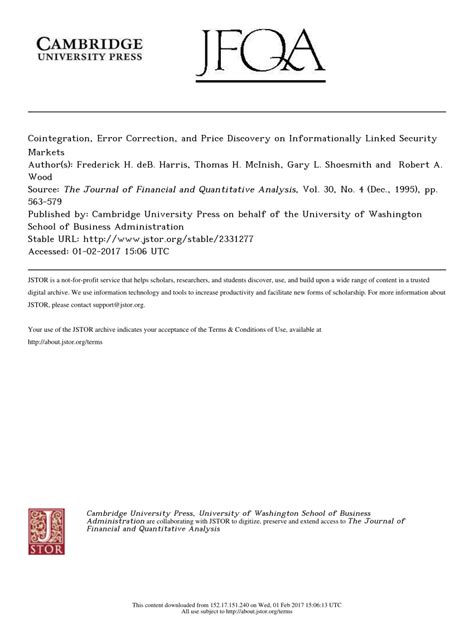 Pdf Cointegration Error Correction And Price Discovery On