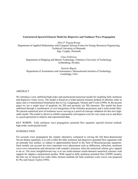 Pdf Unstructured Spectral Element Model For Dispersive And Nonlinear