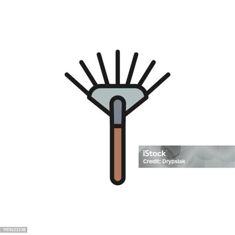 레이크 피치 포크 플랫 컬러 라인 아이콘 흰색 배경에 격리 갈퀴에 대한 스톡 벡터 아트 및 기타 이미지 갈퀴 건초 식물 건초 재배 식물 Istock
