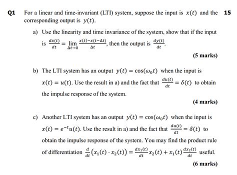 Solved Q1 15 For A Linear And Time Invariant Lti System