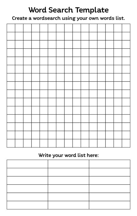 Printable Word Search Blank Template Free Printable Worksheet