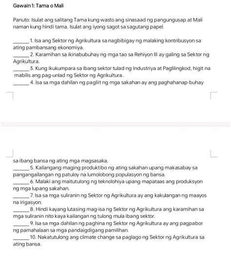 Gawain 1 Tama O Mali Panuto Isulat Ang StudyX