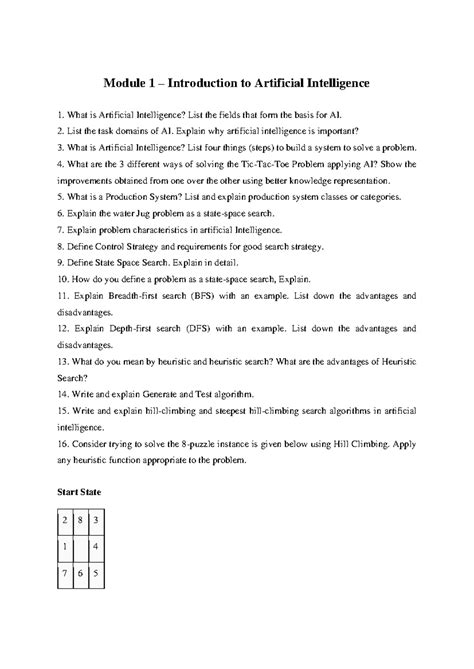 18cs71 modulewise question bank module 1 introduction to artificial intelligence what is