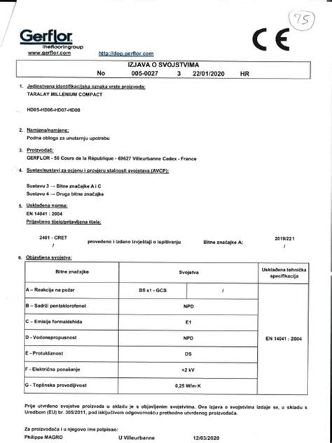 Izjava O Svojstvima Podna Obloga Za Unutarnju Upotrebu Pdf
