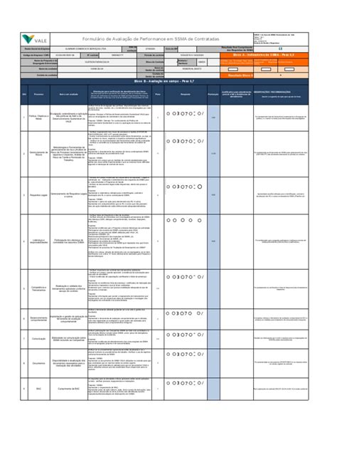 Anexo 1 Do Guia Avaliação De Performance Em Ssma Para Contratados