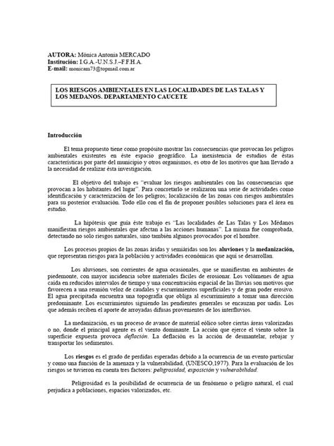 Los Riesgos Ambientales En Las Localidades De Las Talas Y Los Pdf