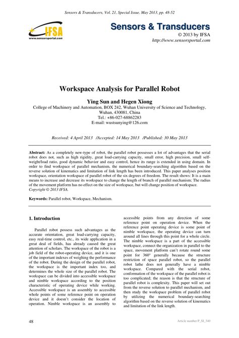 pdf workspace analysis for parallel robot