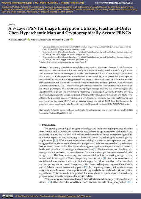 Pdf A 3 Layer Psn For Image Encryption Utilizing Fractional Order