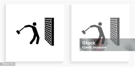 벽 검은 색과 흰색 사각형 아이콘을 깨는 개념 기호에 대한 스톡 벡터 아트 및 기타 이미지 개념 기호 그림자 다양