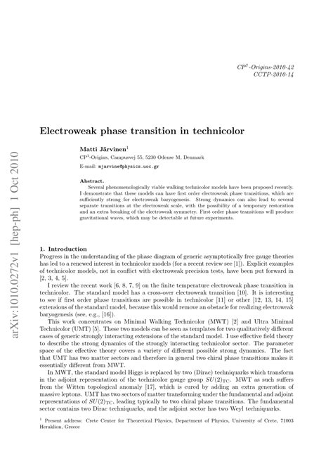 Pdf Electroweak Phase Transition In Technicolor
