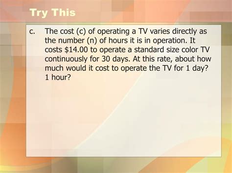 Ppt 12 7 Joint And Combined Variation Warm Up Problems Powerpoint Presentation Id 5605642