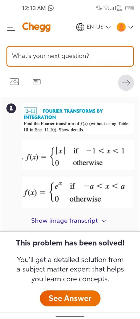 Solved 1213 Am √33 Chegg En Us ∨ Whats Your Next Question 8 2