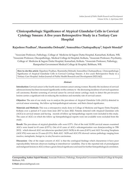 Pdf Clinicopathologic Significance Of Atypical Glandular Cells In