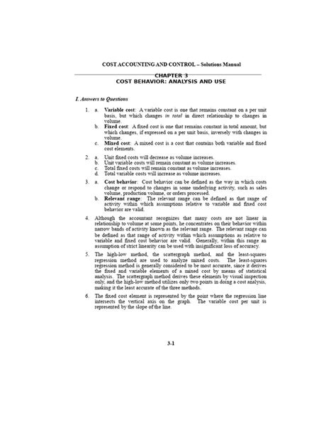 Chapter 3 Answer Key Cost Accounting And Control Cabrera Pdf