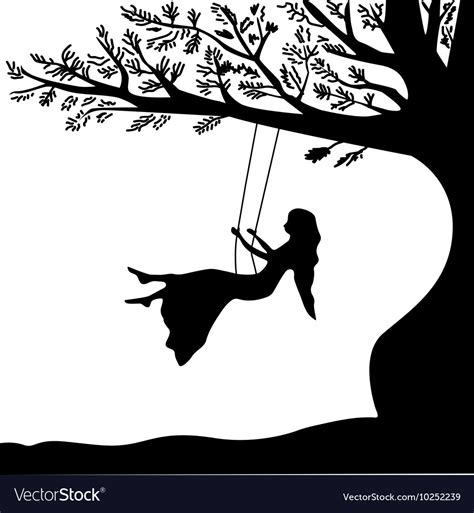 Young Girl Sitting On The Swing In Summer Garden Vector Image