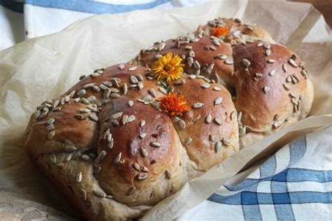 Sourdough Braided Bread With Calendula And Sunflowers For Lammas