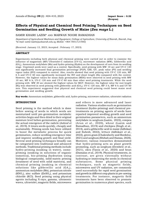 Pdf Effects Of Physical And Chemical Seed Priming Techniques On Seed Germination And Seedling