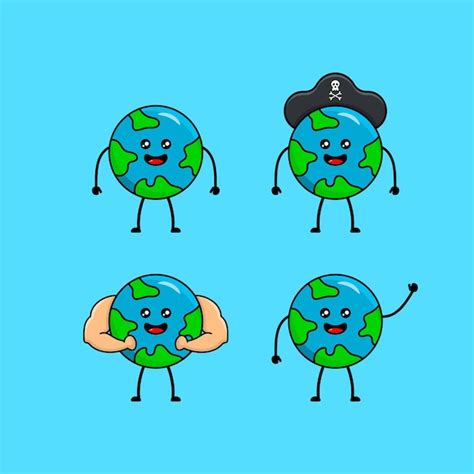 다른 감정을 가진 귀여운 지구 캐릭터 프리미엄 벡터