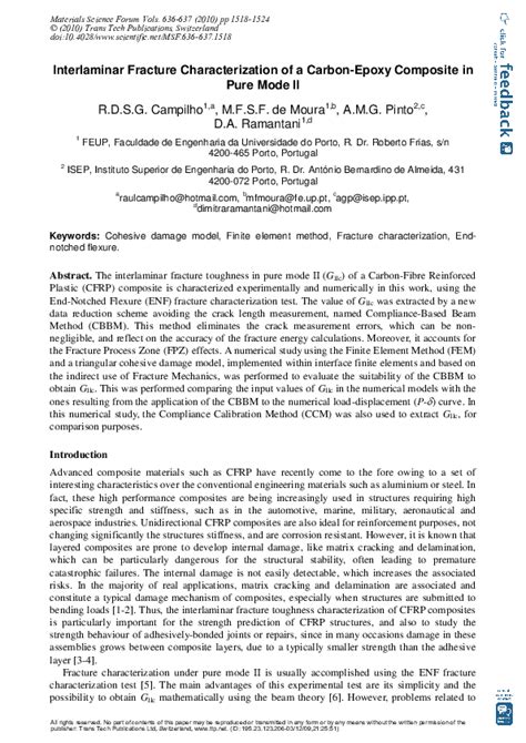 Pdf Mode Iii Interlaminar Fracture Of Carbonepoxy Laminates Using A Four Point Bending Plate