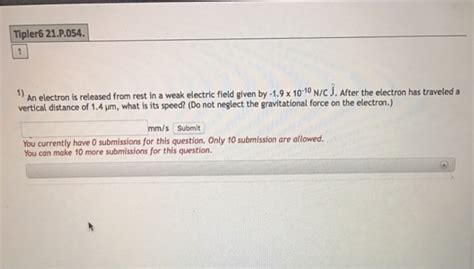 solved an electron is released from rest in a weak electric