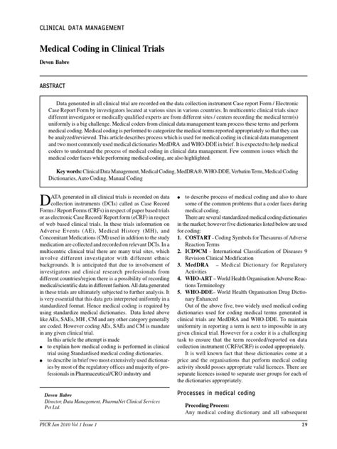 Medical Coding In Clinical Trials Pdf Medical Treatments Therapy