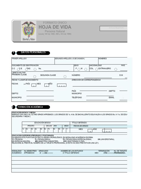 Formato Unico De Hoja De Vida Persona Natural Pdf