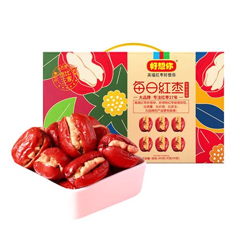 好想你每日红枣灰枣夹核桃900g克即食红枣夹核桃仁节日送礼礼盒 虎窝淘