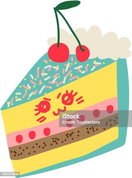 귀여운 맛 있는 조각 케이크 만화 캐릭터 사랑 스러운 귀 엽 다 디저트 재미 있는 얼굴 벡터 일러스트 귀여운에 대한 스톡 벡터 아트 및 기타 이미지 Istock