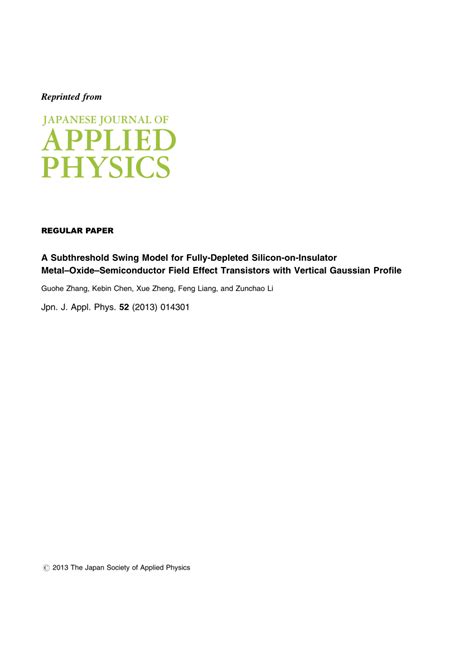 Pdf A Subthreshold Swing Model For Fully Depleted Silicon On Insulator Metal Oxide