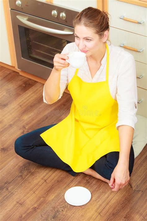 Mature Woman Drinking Cup Of Coffee In Kitchen Stock Image Image Of