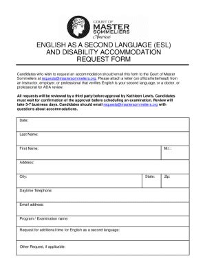 Fillable Online Pearson Vue ESL Accommodation Request Form Fax Email Print PdfFiller