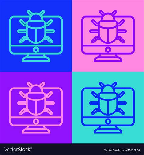 Pop Art Line System Bug On Monitor Icon Isolated Vector Image
