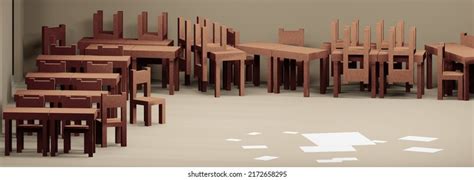 3d rendering low poly classroom stock illustration 2172658295