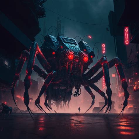 Giant Robot Spider In A Cyberpunk City Ai Art Etsy