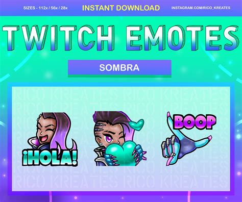 Sombra Overwatch Twitch Emote Pack 112x112 56x56 28x28 Etsy Ireland