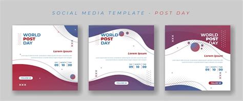 세계 포스트 데이 캠페인 디자인을 위한 소셜 미디어 포스트 템플릿 세트 프리미엄 벡터
