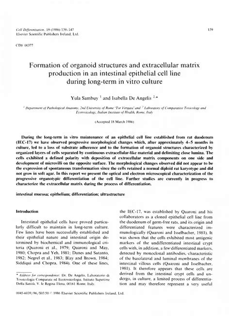 Pdf Formation Of Organoid Structures And Extracellular Matrix Production In An Intestinal