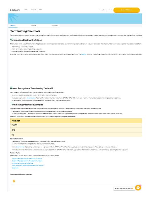 Understanding Terminating Decimals Pdf Decimal Numbers