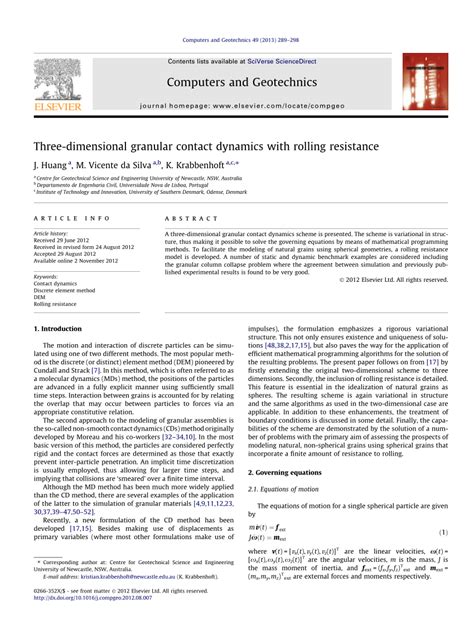 Pdf Three Dimensional Granular Contact Dynamics With Rolling Resistance