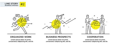 실업가와 삽화 개념의 집합입니다 워크플로 성장 그래픽입니다 사업 개발 이정표입니다 선형 그림 아이콘 인포 그래픽입니다 방문