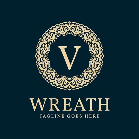 Letter V Wreath Circle Frame Luxurious Vector Logo Design