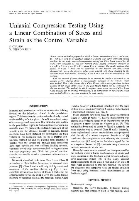 Pdf Uniaxial Compression Testing Using A Linear Combination Of Stress And Strain As The