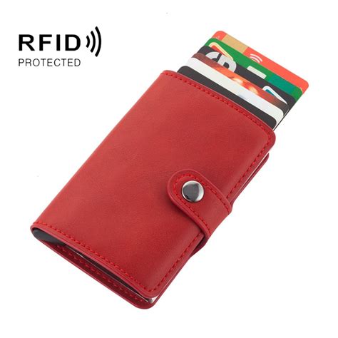 Pu 가죽 알루미늄 합금 신용 카드 케이스 카드 소지자 Rfid 다목적 명함 지갑 빨간색