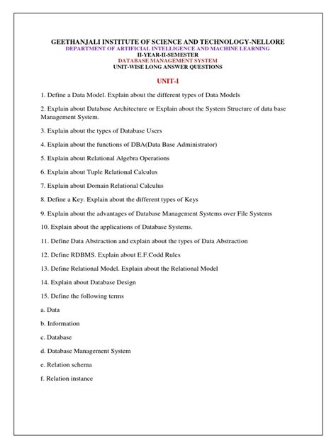 Dbms Questions Pdf Relational Model Databases